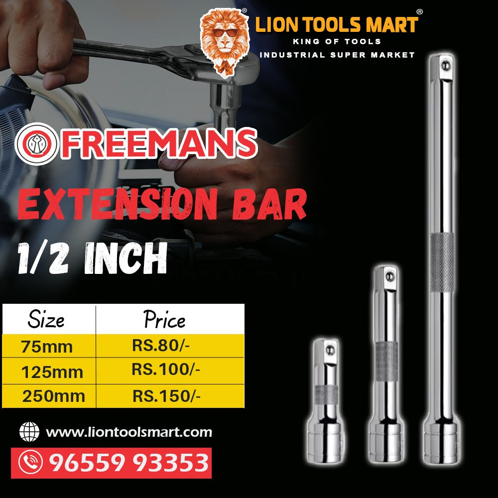 FREEMANS 1/2 Inch Drive Extension Bar - High Durability (75mm, 125mm ...