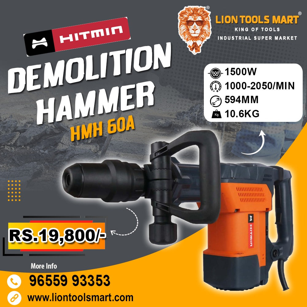 HITMIN HMH 60A Demolition Hammer – 1500W Heavy Duty Industrial Jackham ...